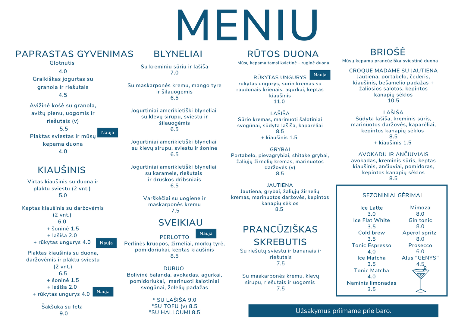 Pusryčių ir brunch meniu kavinėje Coffee spells